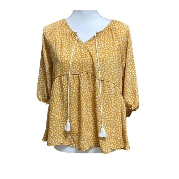 Pink Lily | Tops | Nwot Pinky Lily Sunshine Fields Yellow Blouse | Poshmark